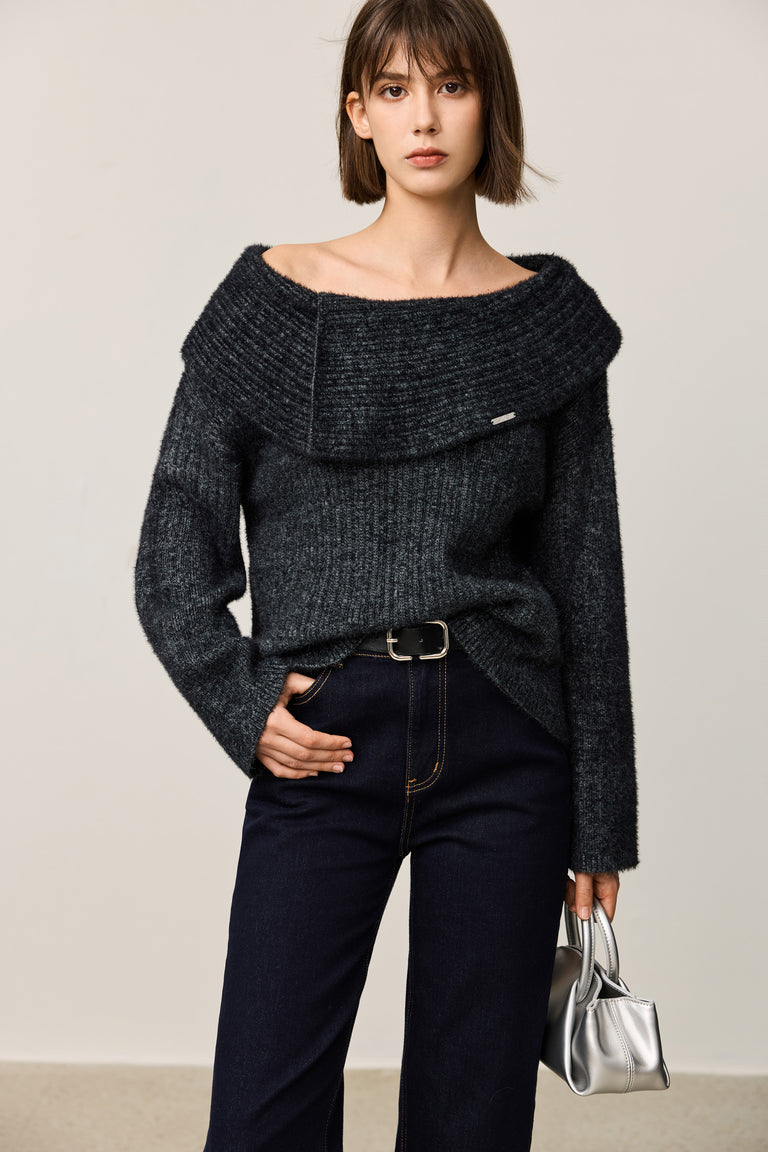LILY Chic Off-Shoulder Cowl Neck Crop Sweater – LILY Official Store