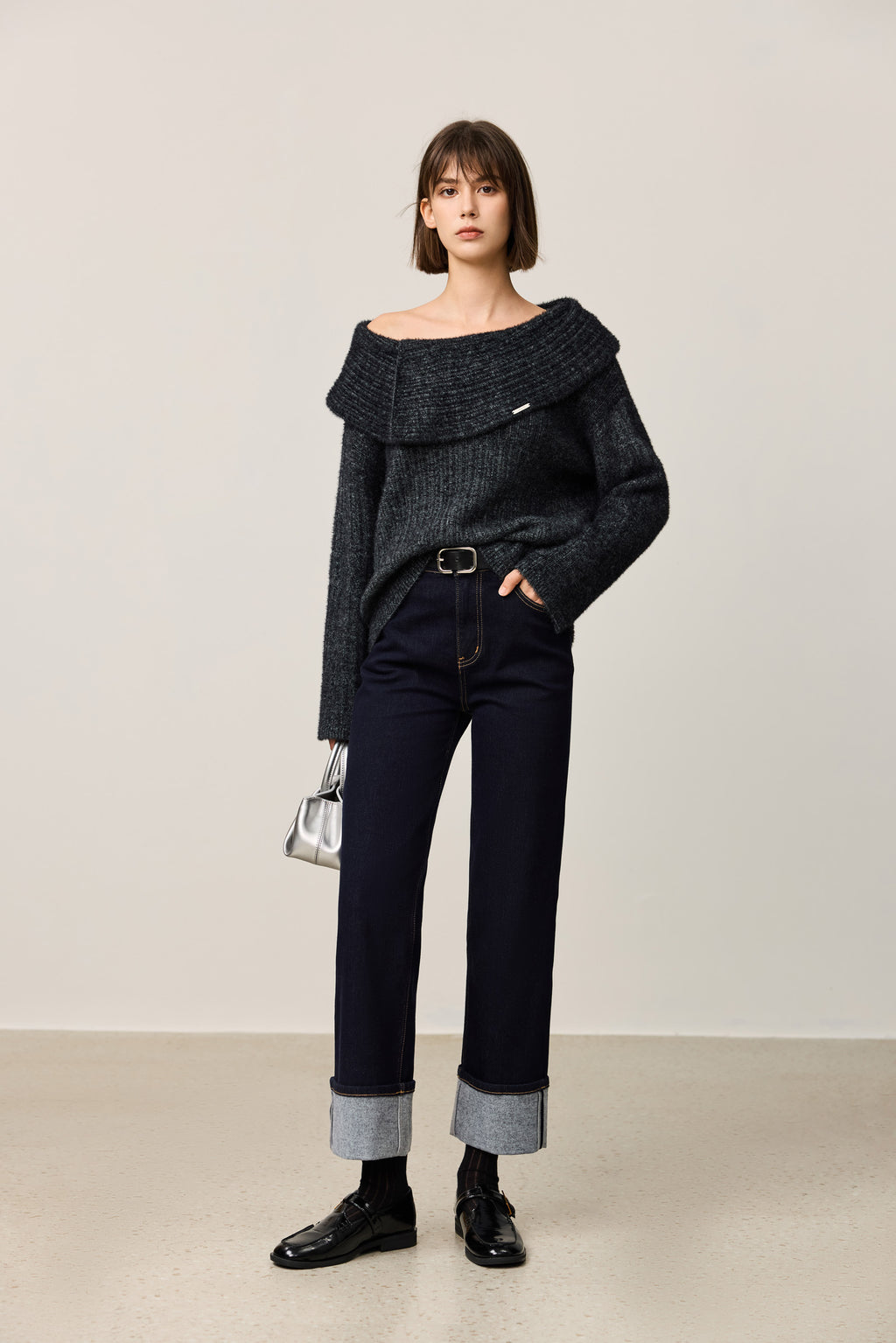 LILY Chic Off-Shoulder Cowl Neck Crop Sweater – LILY Official Store